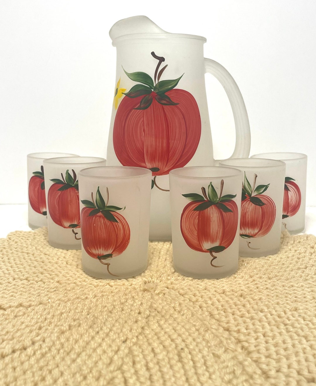 Vintage Hazel Atlas Frosted Carafe&juice Glass Set. Gay Fad Studio MCM ...