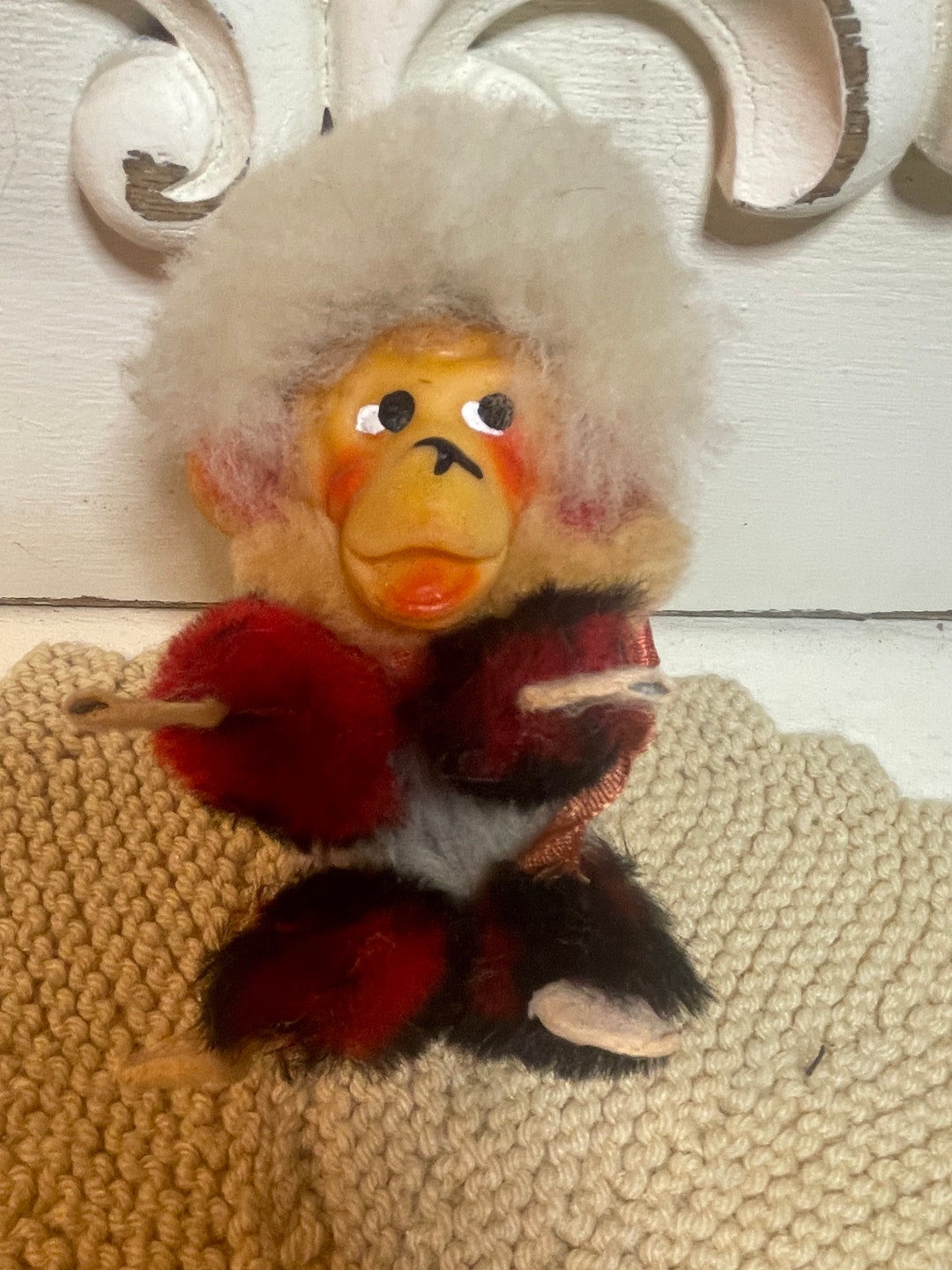 Vintage Rubber Faced Plush Stocking Monkey Ornament Japan Vintage ...