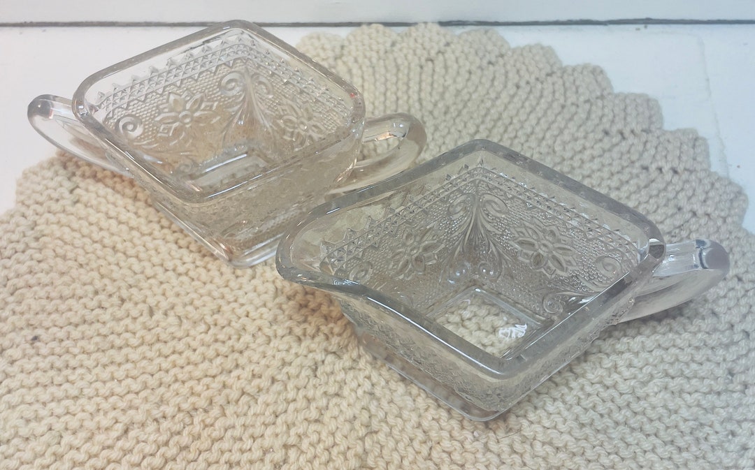 Vintage Indiana Glass Sandwich Pattern Diamond Shaped Sugar & Creamer ...