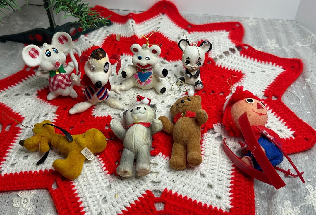Vintage Lot of 7 Flocked Christmas Ornaments + One Plastic - Etsy