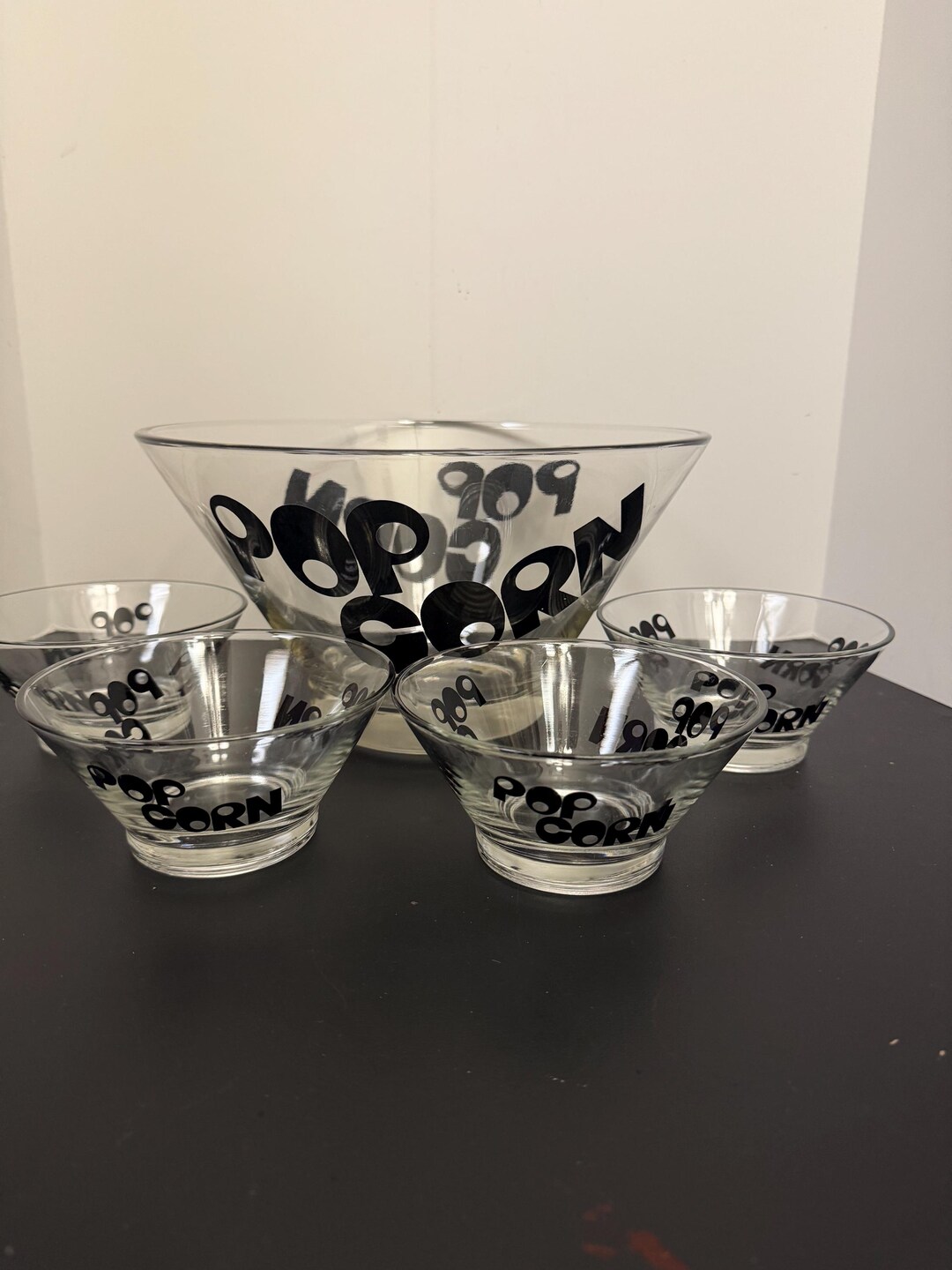 Vintage Wheaton Glass Popcorn Bowl Set | Retro 1970s Mod Design - Etsy