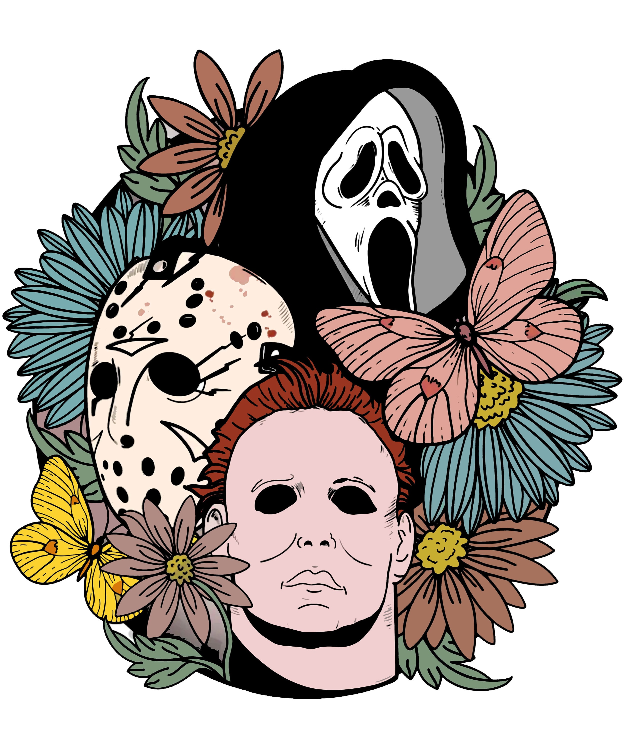 Retro Flower Horror Characters Halloween Movie Themed Png - Etsy