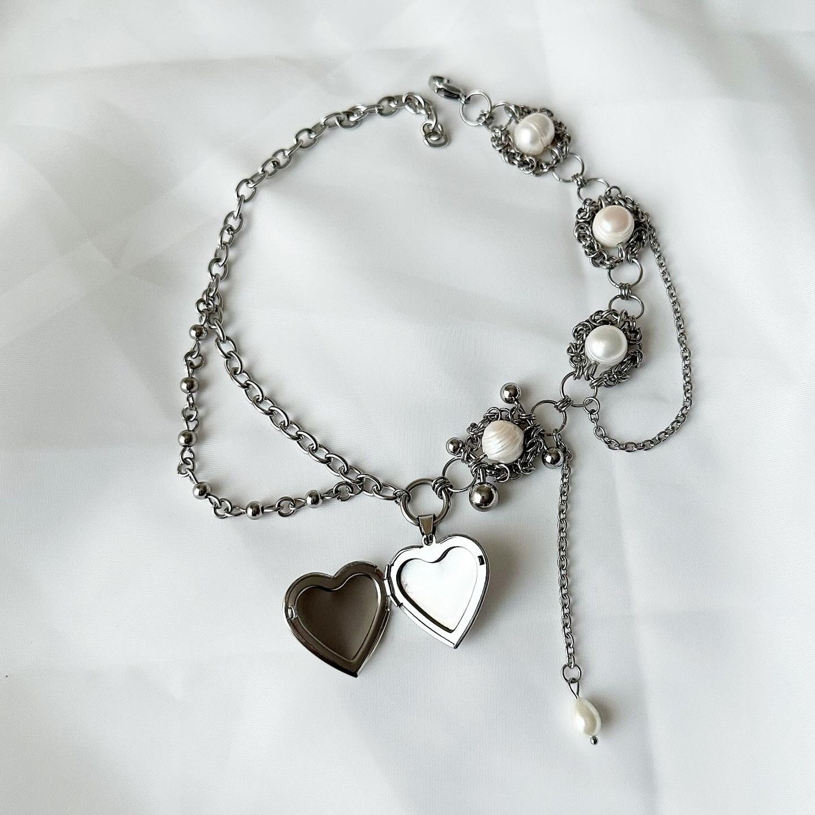 Engraved Heart Locket Asymmetrical Necklace- Coquette Y2k Grunge Emo ...