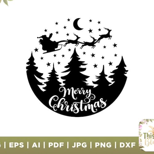 Christmas Scene SVG Deer DXF Cut File Cricut Clipart Dxf - Etsy