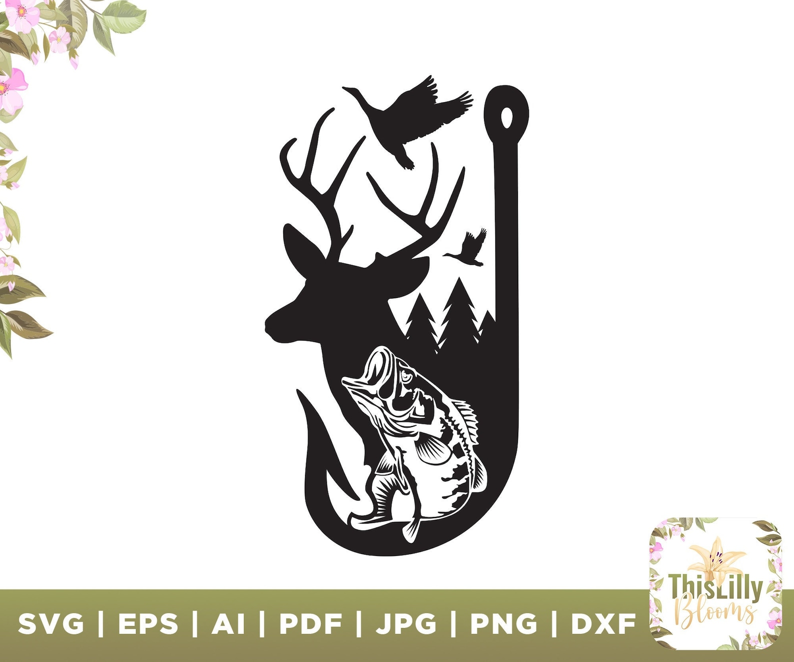Fish Svg Deer Hunting Fishing Svg Bass Fish Hook Duck - Etsy