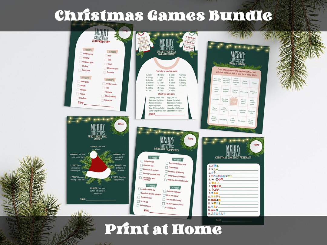 Christmas Holiday Printable Games Bundle 6 Games Included in 2 Print ...
