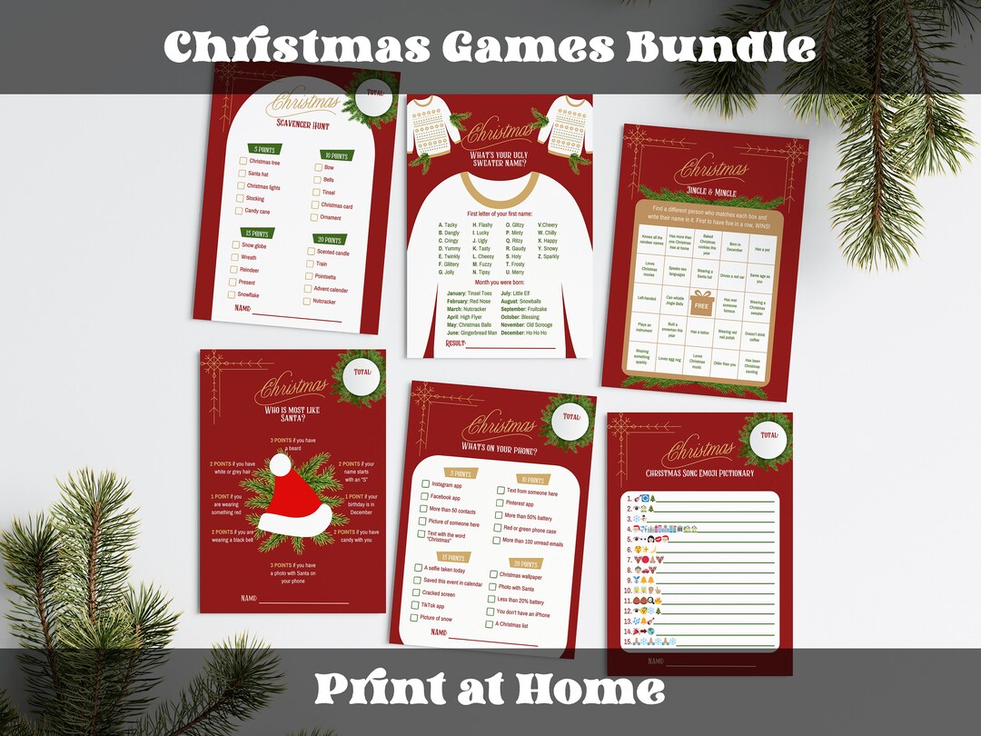 Christmas Holiday Printable Games Bundle 6 Games Included in 2 Print ...