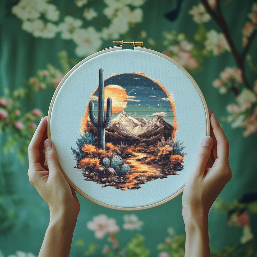 Desert Cross Stitch Pattern, Cross Stitch, Cross Stitch Desert, Point ...