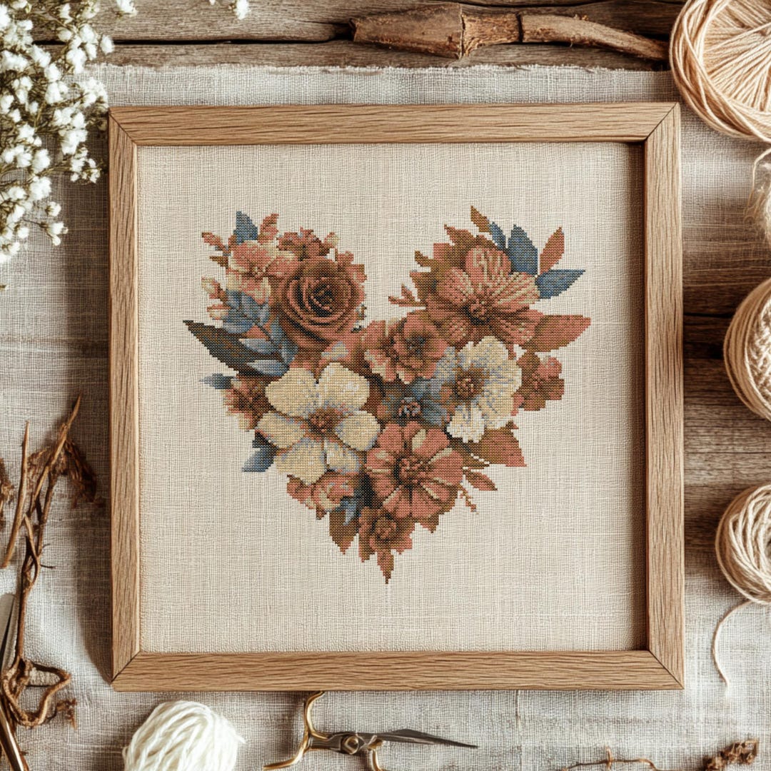 Flower Love Cross Stitch Pattern, Stacking Flowers Cross Stitch PDF, Cross Stitch Flower, Punto ...