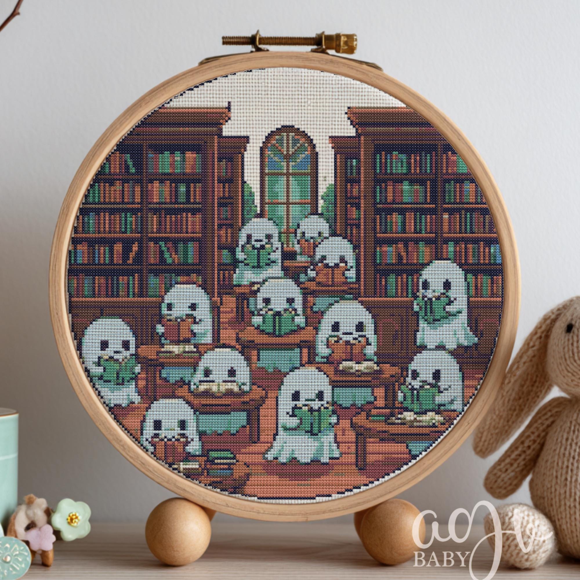 Ghost Library Cross Stitch Pattern, Library Ghost Cross Stitch Hand ...