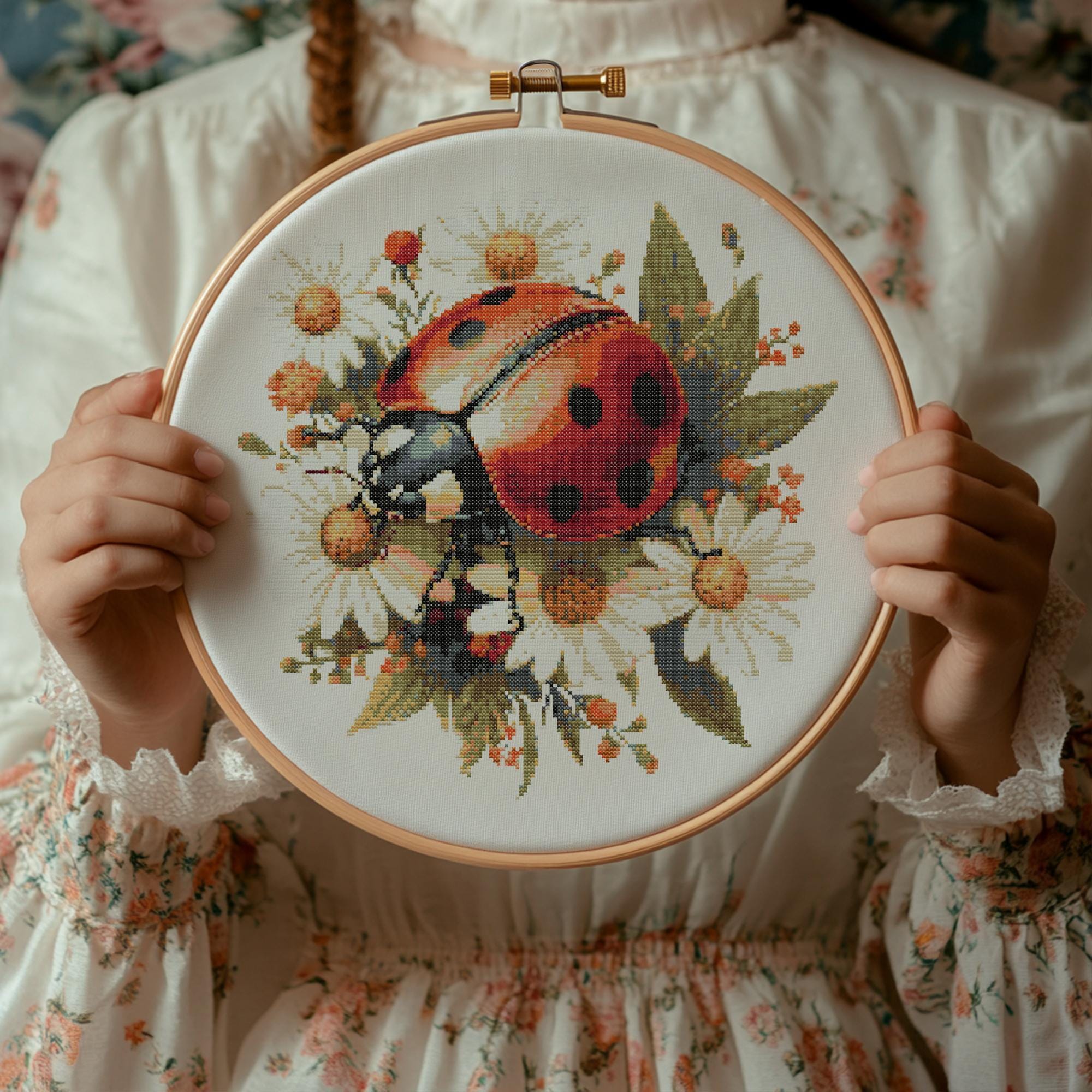 Ladybug and Daisies Cross Stitch Pattern (PDF) - Etsy