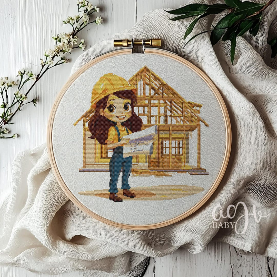 Construction Worker Cross Stitch Pattern, Engineer Cross Stitch Hand ...