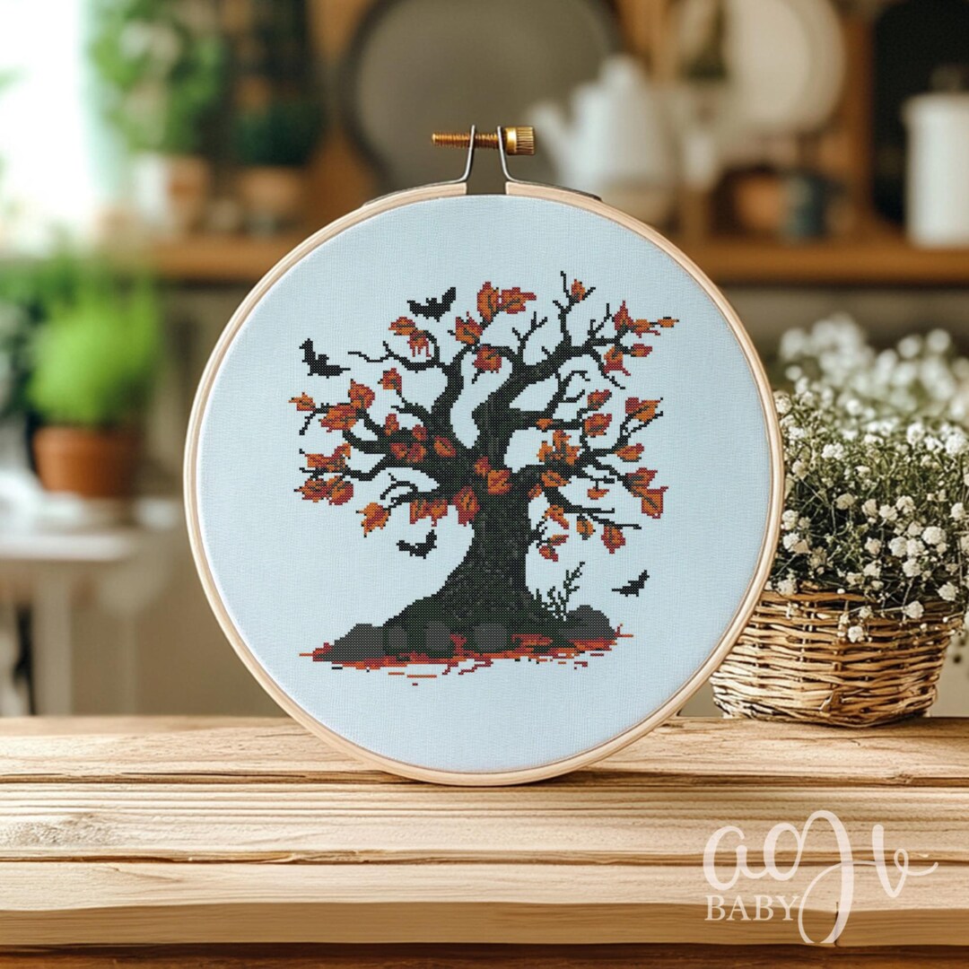 Spooky Tree Cross Stitch Pattern, Halloween Tree Cross Stitch PDF ...