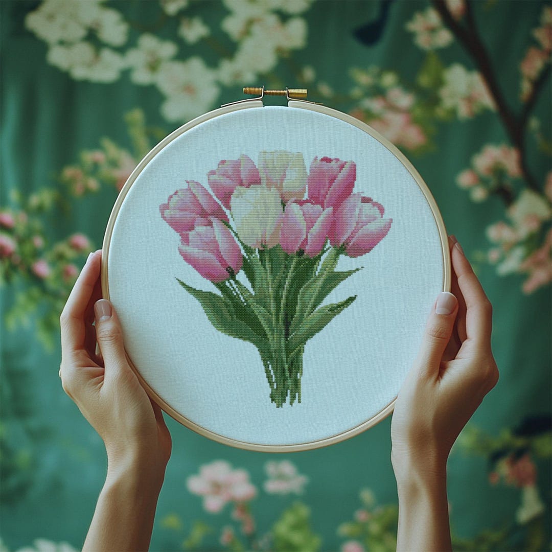 Tulips Cross Stitch Pattern, Cross Stitch, Cross Stitch Tulips, Point ...