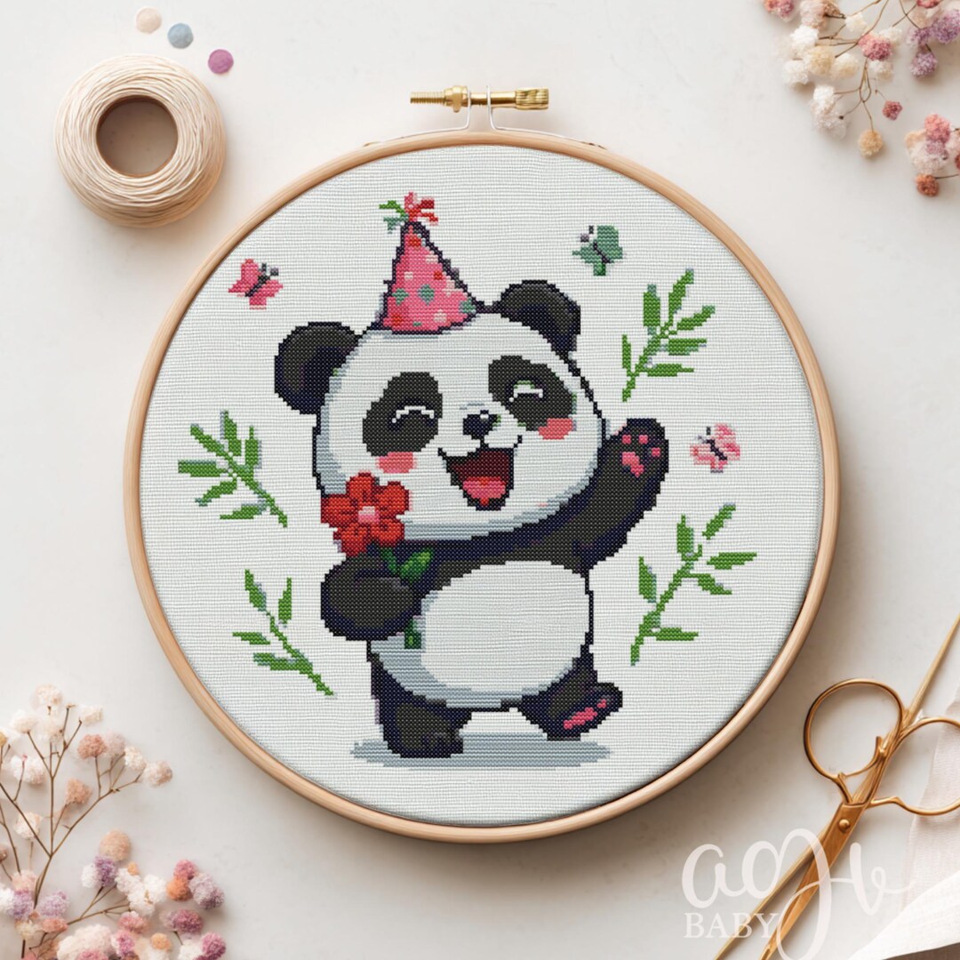 Cute Panda Cross Stitch Pattern, Cute Panda Cross Stitch Hand ...
