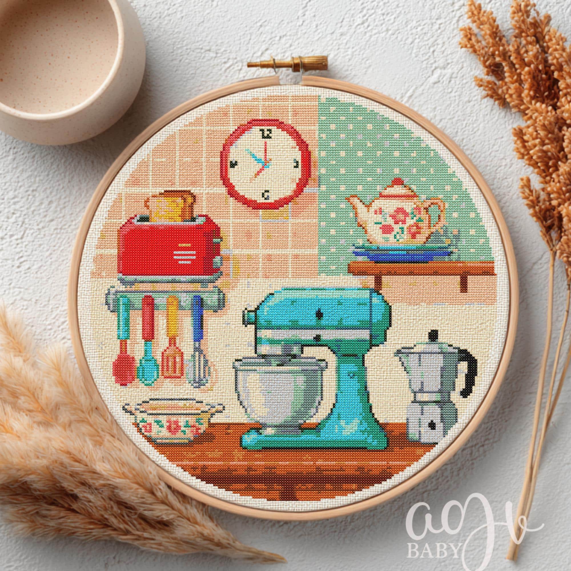 Kitchen Tools Cross Stitch Pattern, Vintage Kitchen Tools Cross Stitch ...