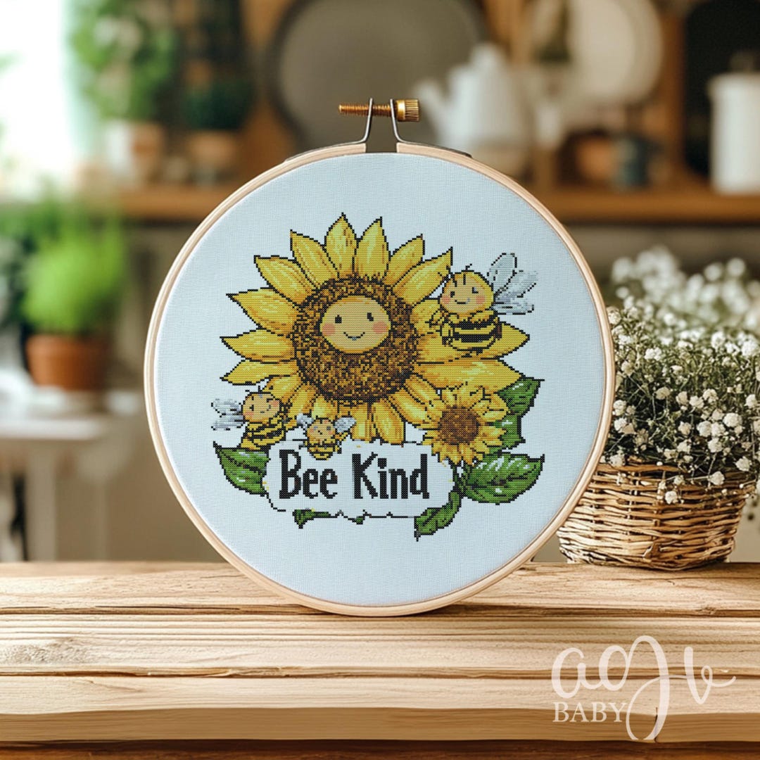 Bee Kind Cross Stitch Pattern, Honeybee Sunflower, Easy X-stitch (PDF ...