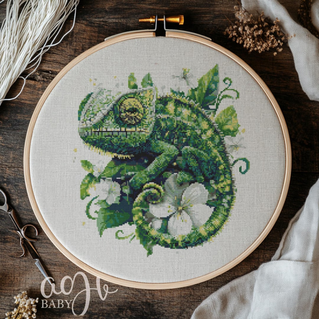 Cross Stitch Chameleon, Reptile Cross Stitch Pattern, Chameleon Cross ...