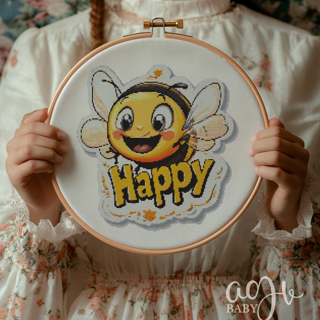 Cross Stitch Bee Happy, Bee Quote Cross Stitch Pattern, Honeybee Stitch ...