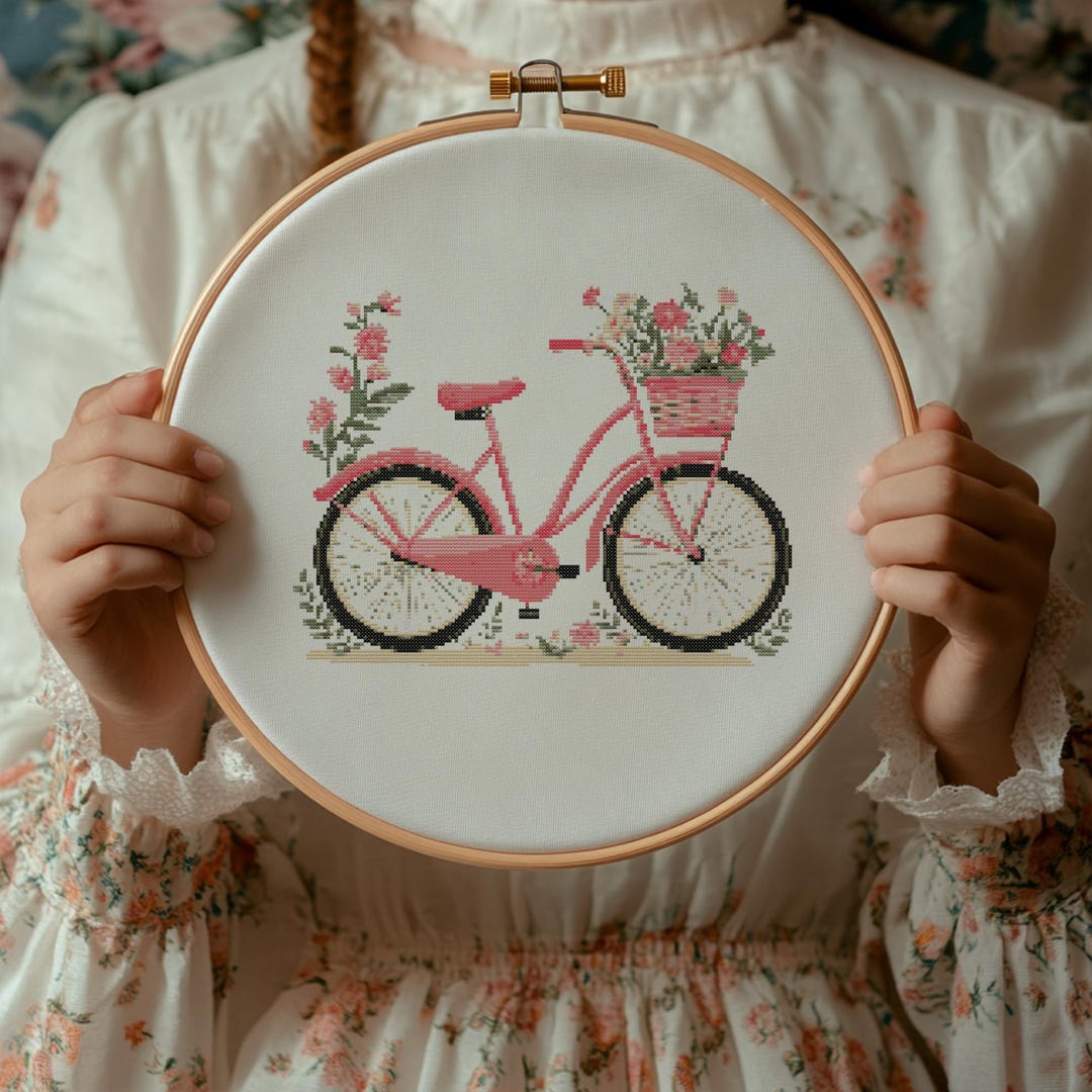 Bicycle With Flower Cross Stitch Pattern, Bicycle Cross Stitch PDF ...