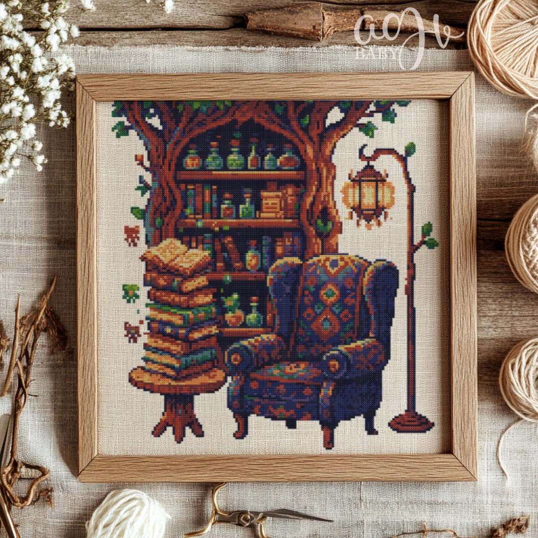 Cozy Reading Nook Cross Stitch Pattern, Cozy Library Nook Cross Stitch ...