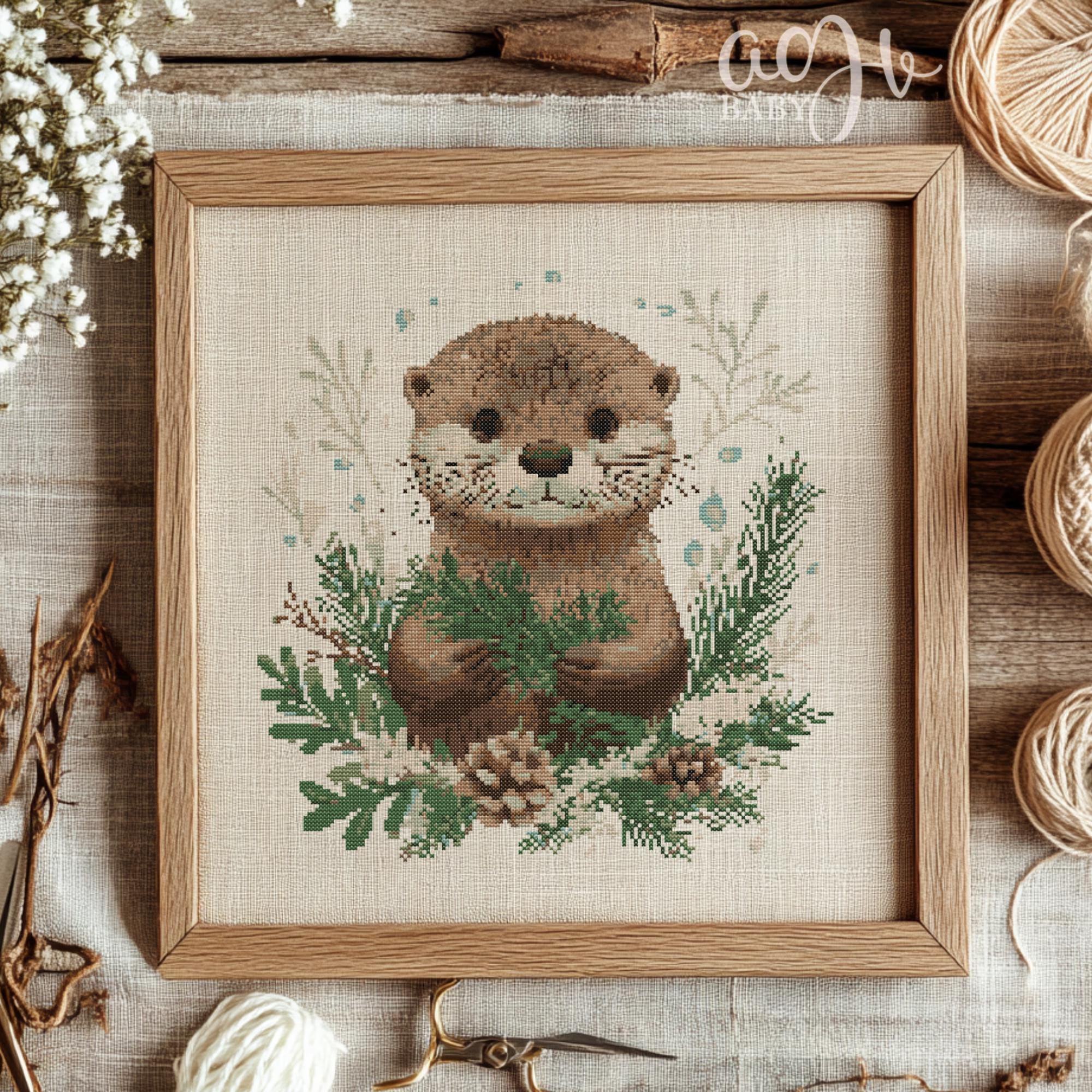 Cross Stitch Floral Otter, Otter Cross Stitch Pattern, Animal Cross ...