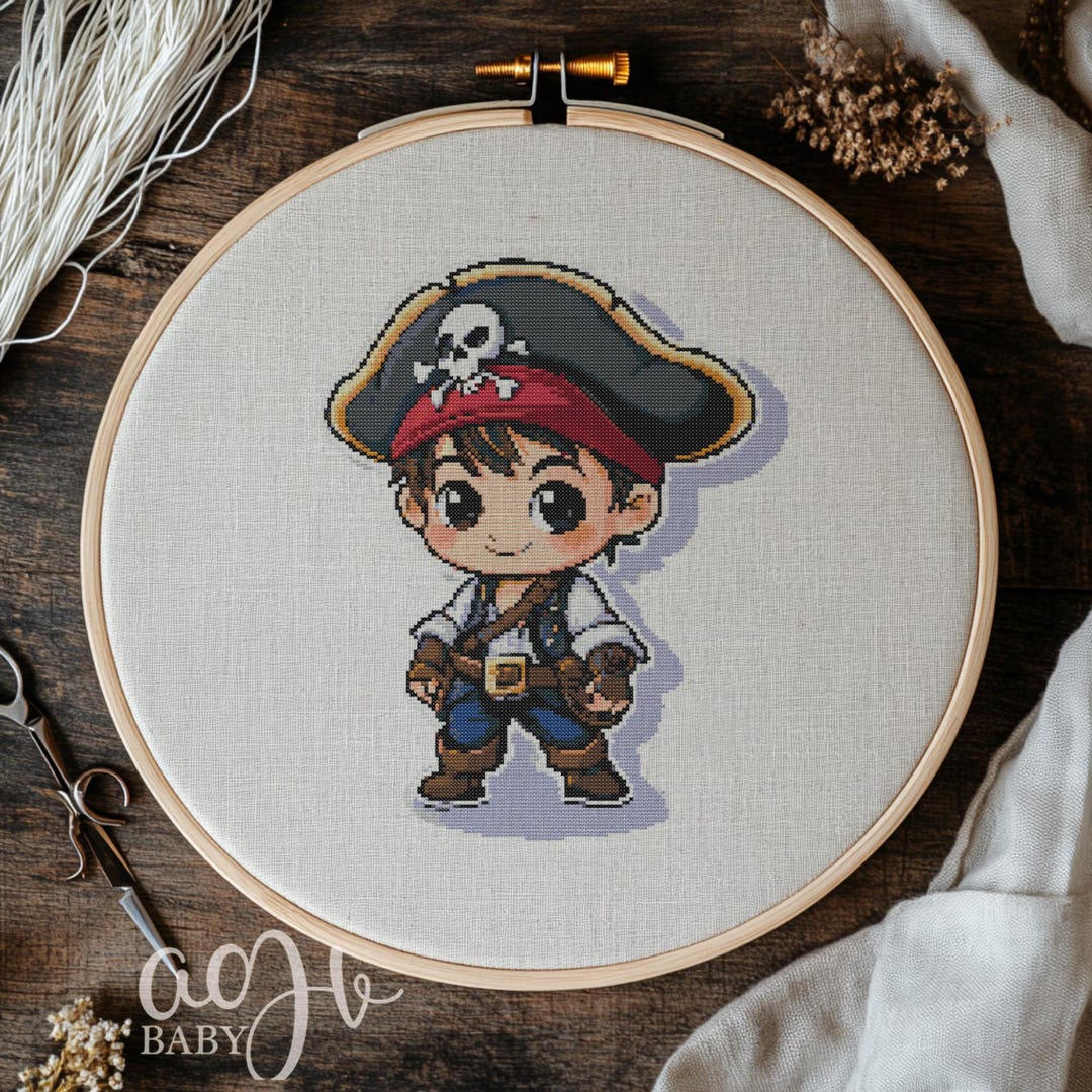 Chibi Pirate Cross Stitch Pattern, Pirate Cross Stitch Hand Embroidery ...
