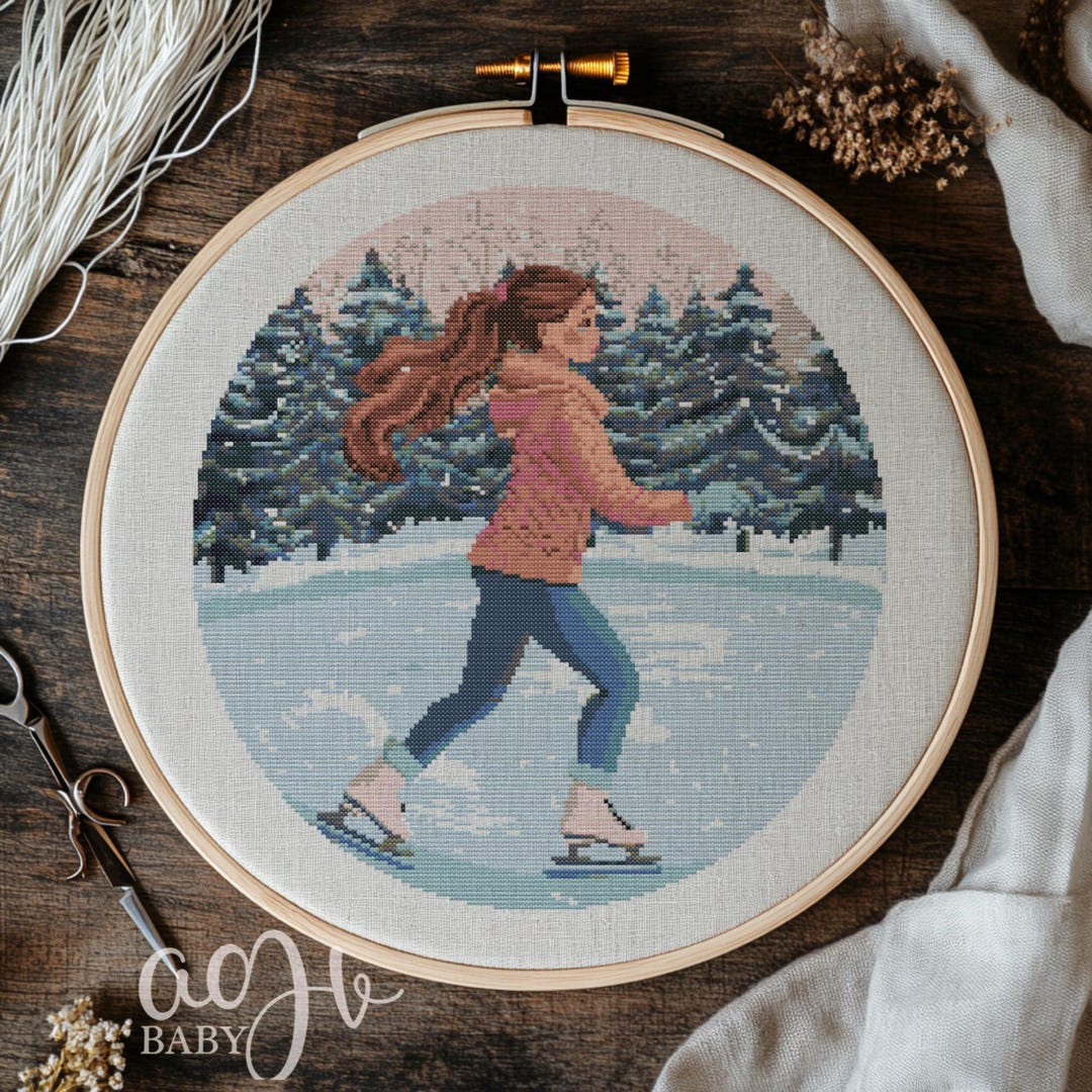 Ice Skating Girl Cross Stitch Pattern, Skater Girl Cross Stitch Hand ...