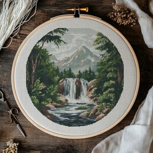 Waterfall V2 Cross Stitch Pattern, Cross Stitch, Cross Stitch Waterfall ...