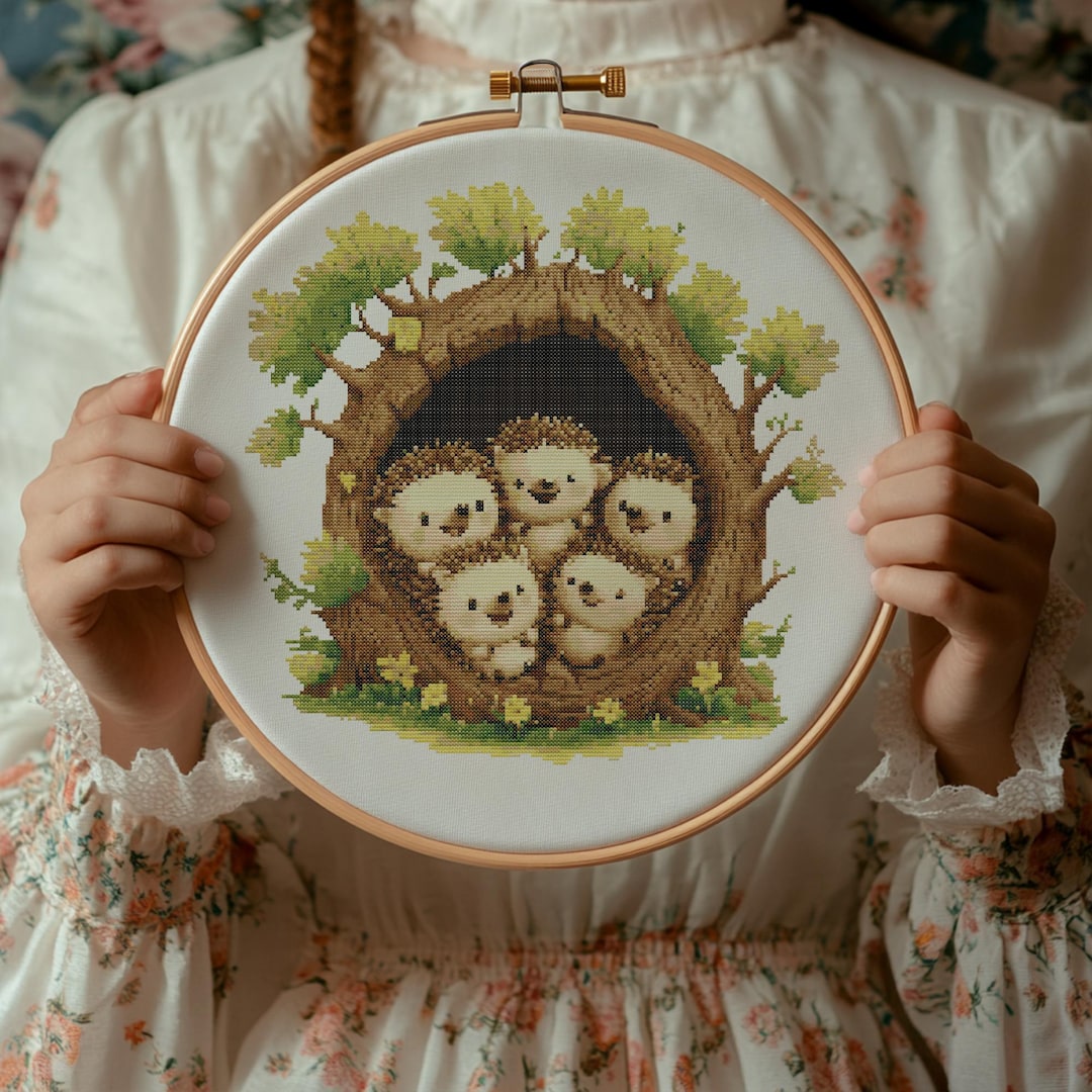Hedgehog Cross Stitch Pattern, Hedgehog With Flowers Cross Stitch PDF ...
