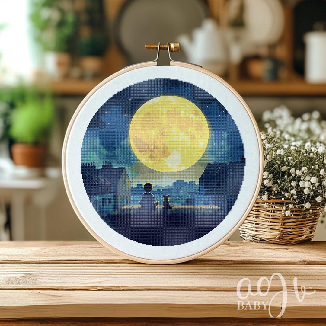 Full Moon Cross Stitch Pattern, Moonlight Cross Stitch PDF, Cross ...