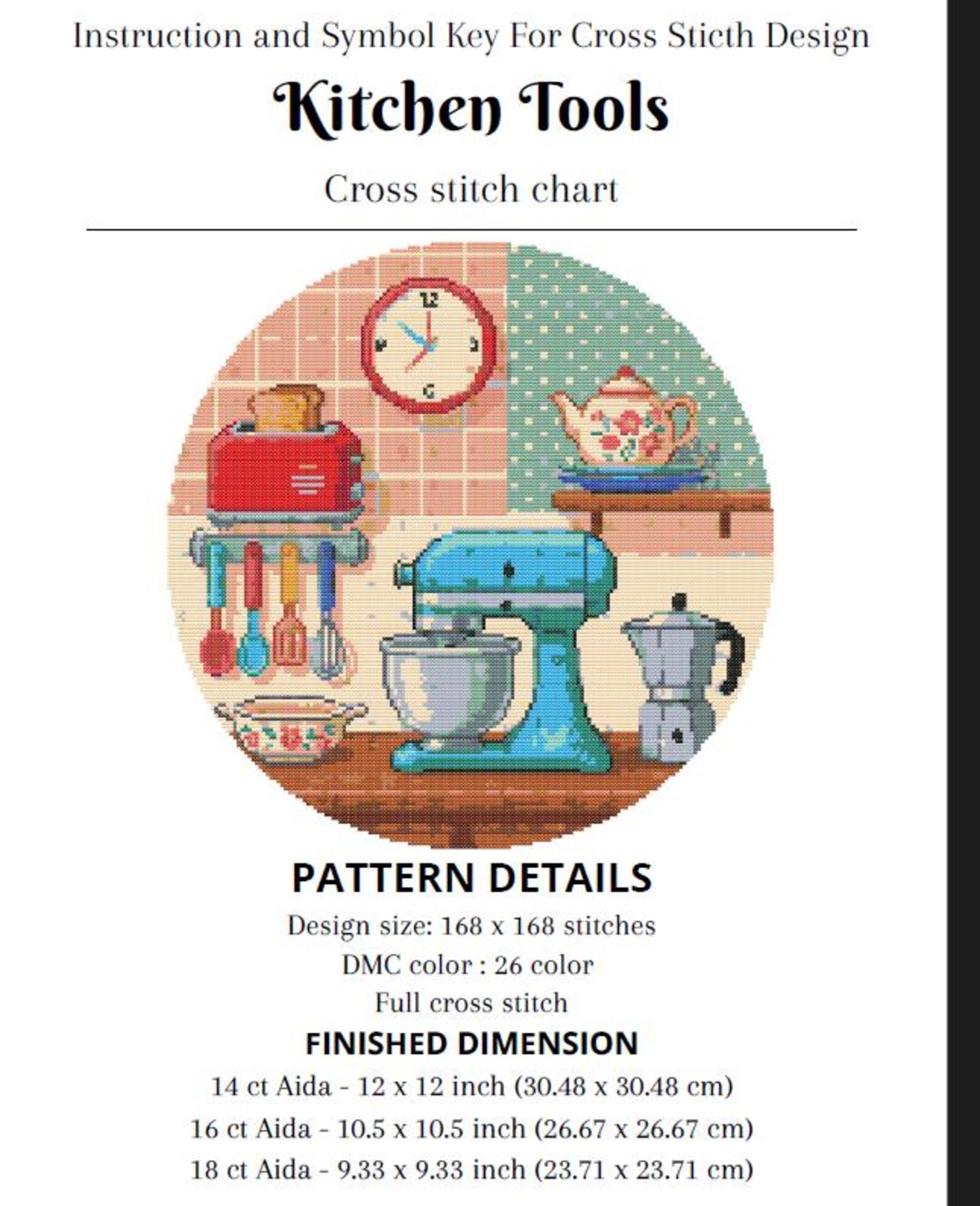 Kitchen Tools Cross Stitch Pattern, Vintage Kitchen Tools Cross Stitch ...