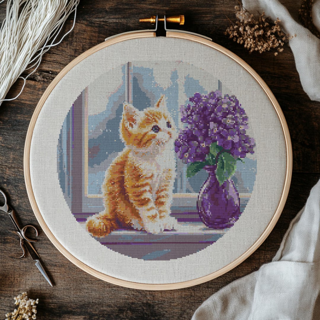 Cat Window Cross Stitch Pattern, Window View Cross Stitch PDF, Cross ...