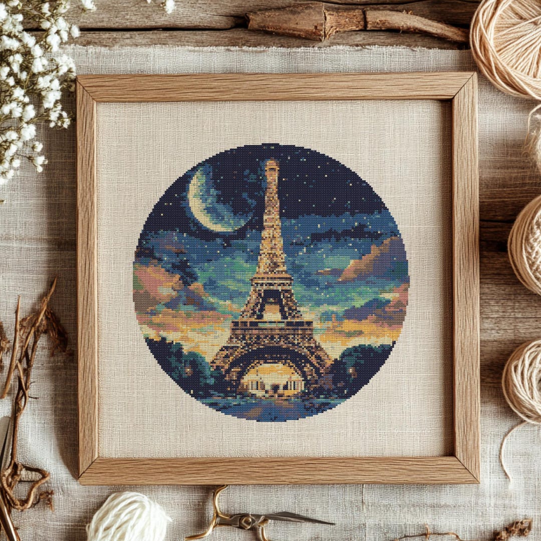 Paris Night Sky Cross Stitch Pattern, Night City Cross Stitch PDF ...
