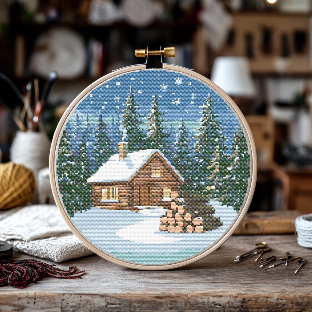 Cabin Cross Stitch Pattern, Snow Cabin Cross Stitch PDF, Cross Stitch ...