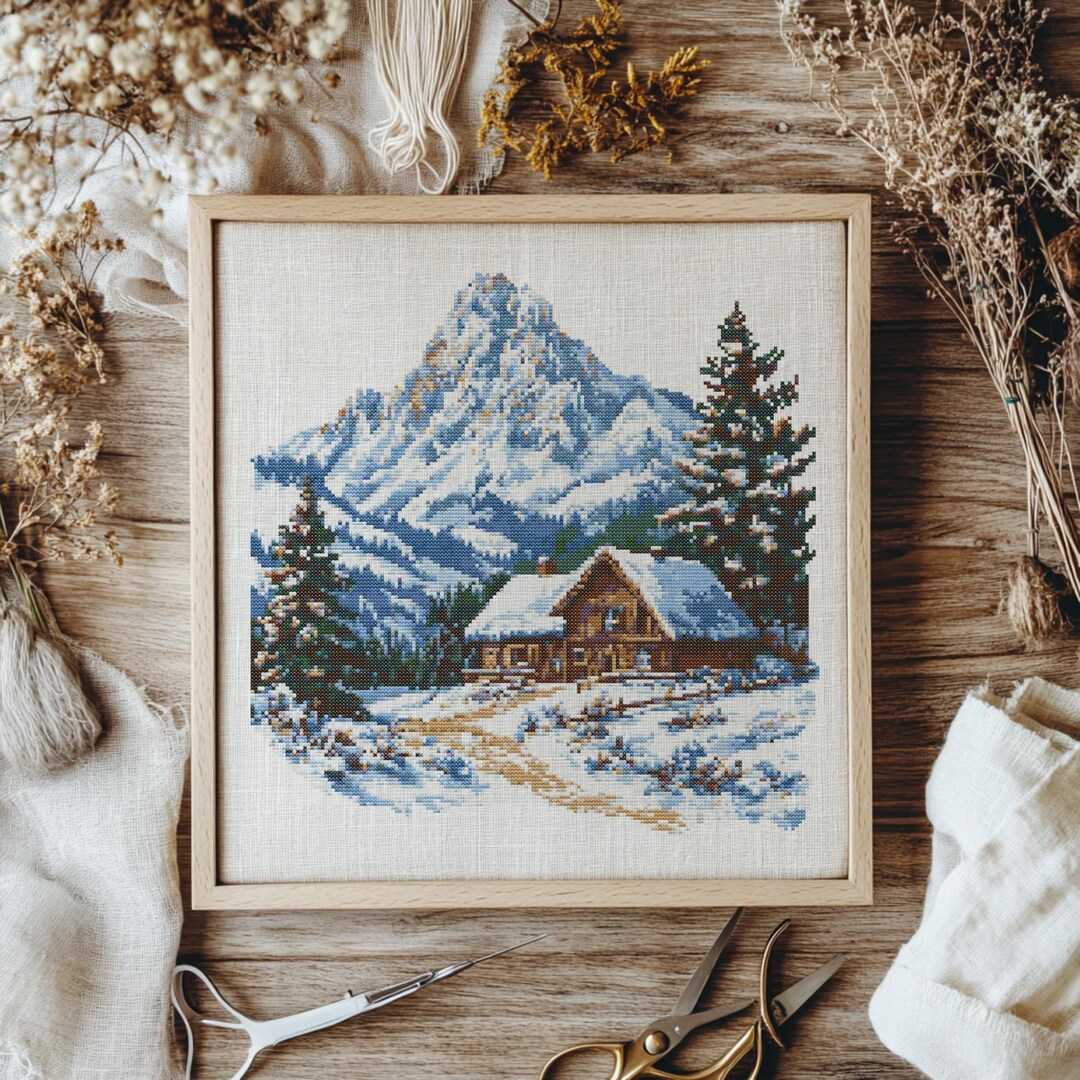 Snow Scene Cross Stitch Pattern, Winter Cross Stitch PDF, Cross Stitch ...