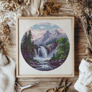 Waterfall V3 Cross Stitch Pattern, Waterfall in Forest Cross Stitch ...
