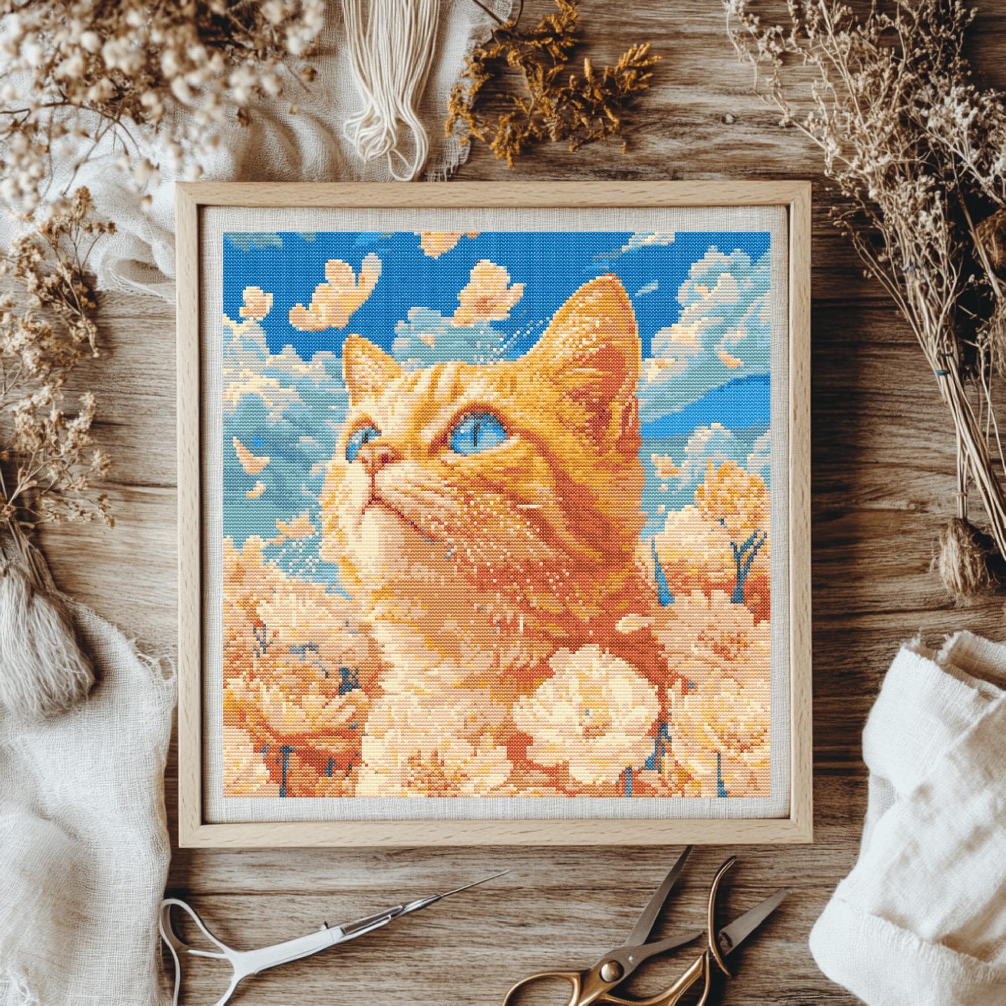 Orange Tabby Cat Cross Stitch Pattern, Floral Sky (PDF Pattern) - Etsy