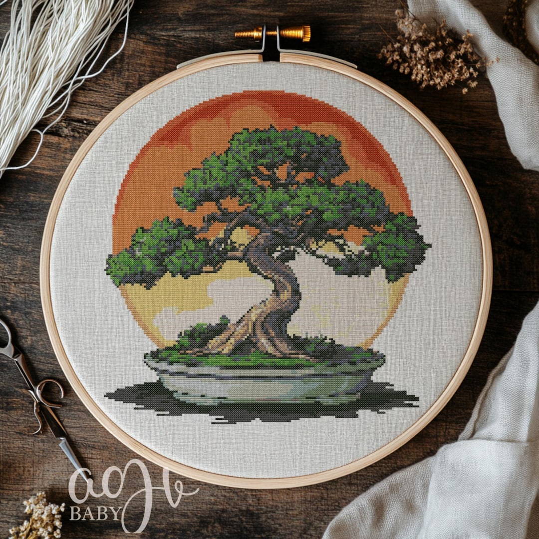 Bonsai Cross Stitch Pattern, Bonsai Tree Cross Stitch Hand Embroidery ...
