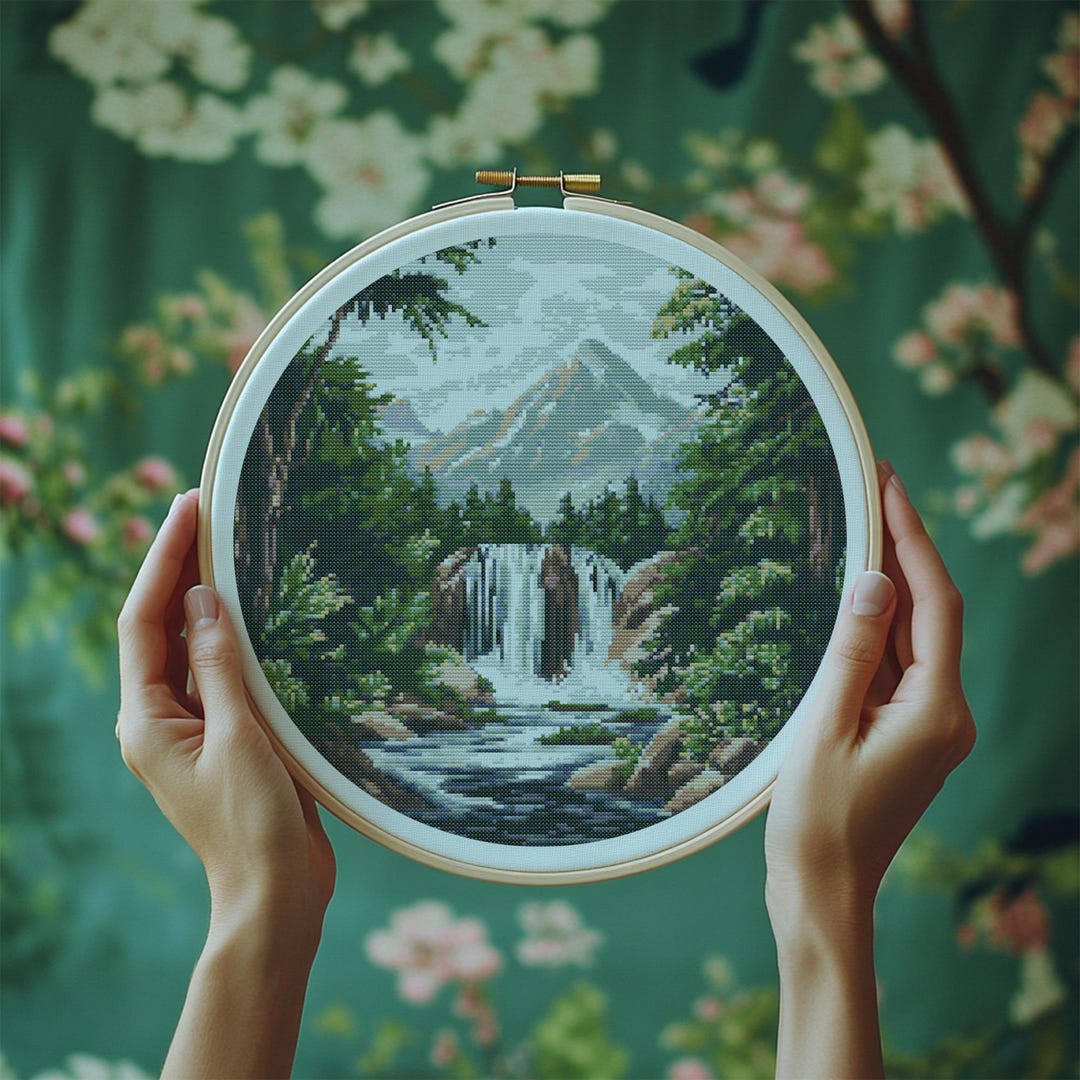 Waterfall V2 Cross Stitch Pattern, Cross Stitch, Cross Stitch Waterfall ...