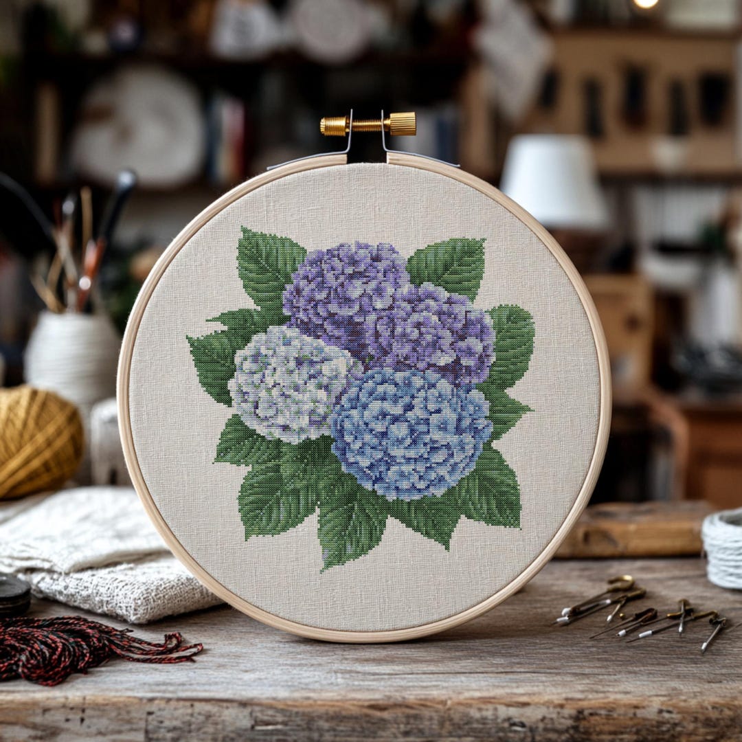 Hydrangea Cross Stitch Pattern, Hydrangea Flowers Cross Stitch PDF ...