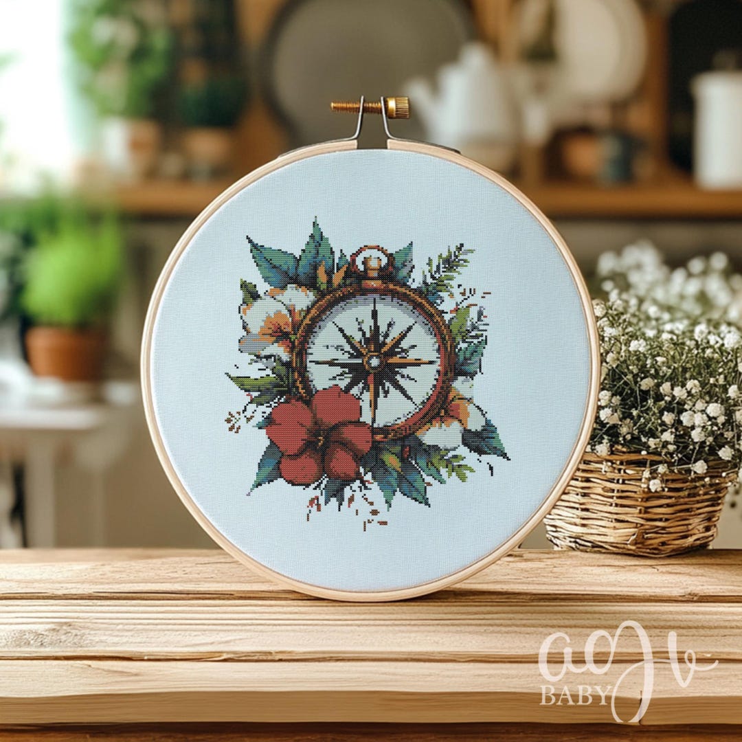 Flower Compass Cross Stitch Pattern, Compass Cross Stitch PDF, Cross ...