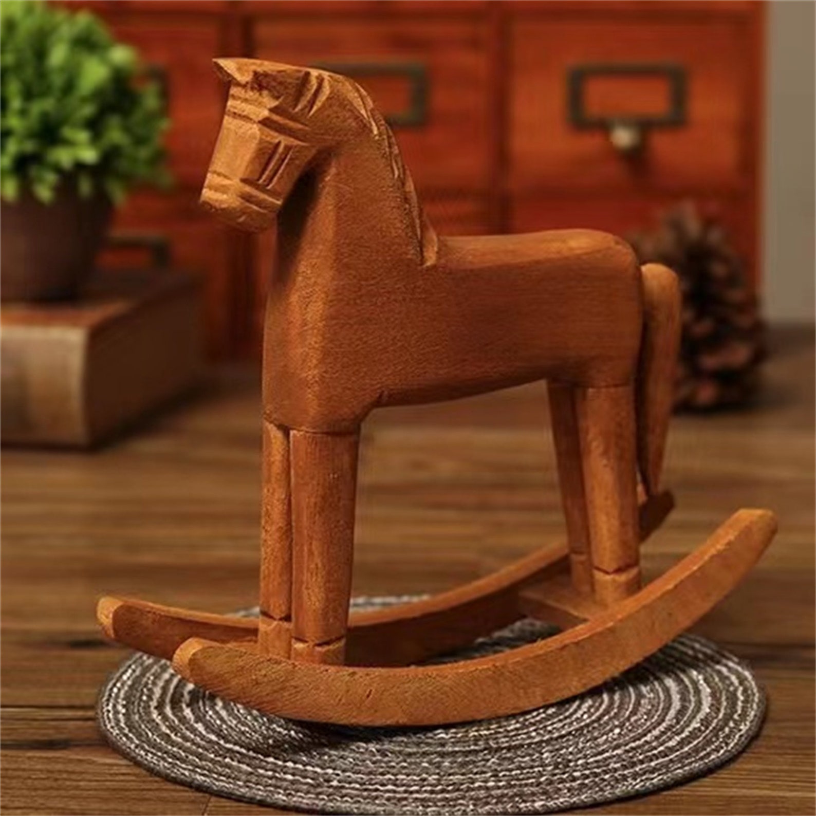 Wood Craving Horse Set, Wood Carving Figurines, Wooden Rocking Horse ...