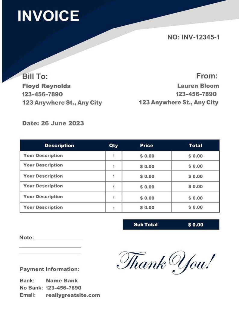 Invoice Template, Printable Invoice Template, Invoice Template for Word ...