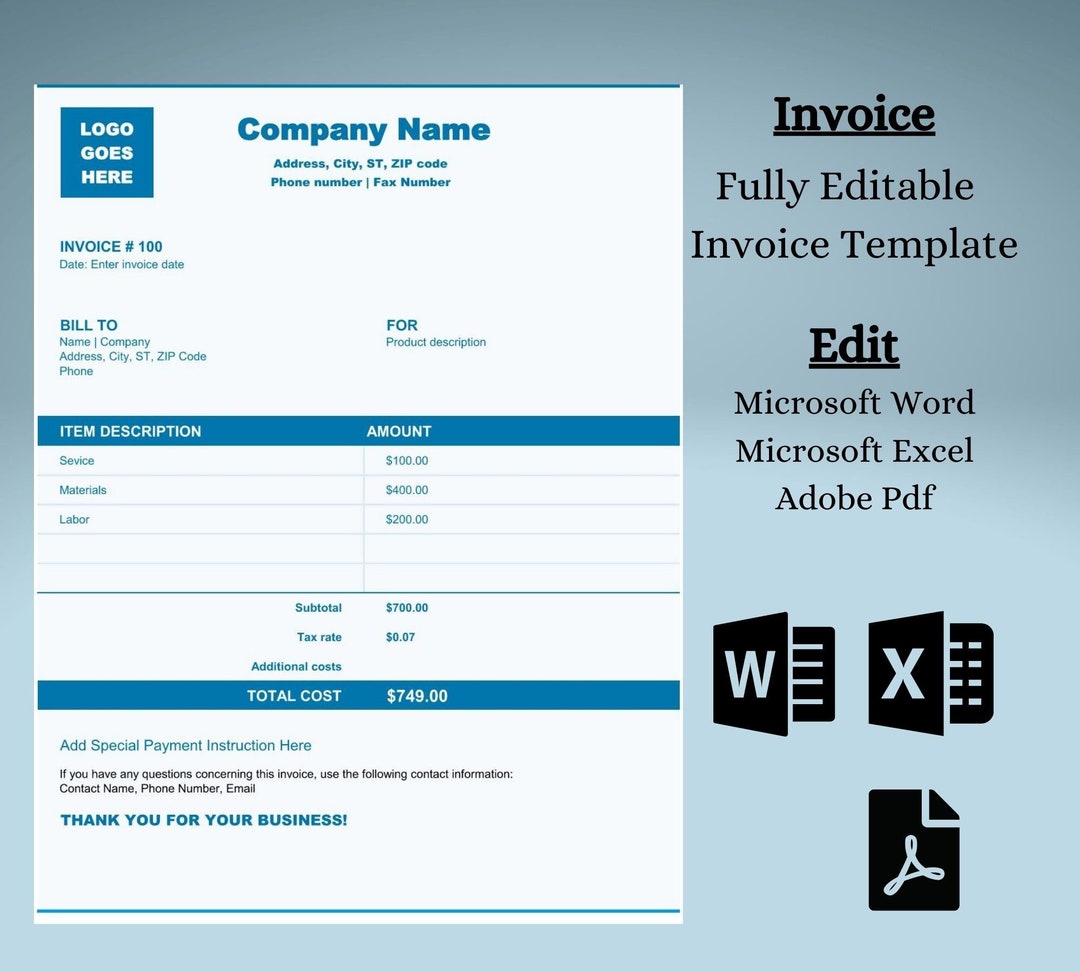 Basic Invoice Template, Printable Invoice Template, Invoice Template ...
