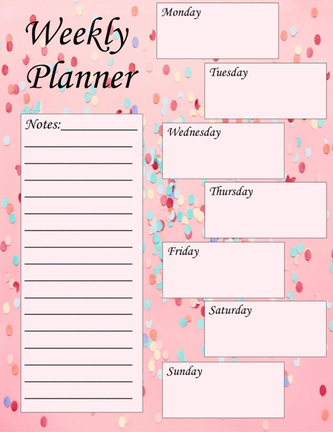 Weekly Planner to Do List. Printable, Digital Download - Etsy