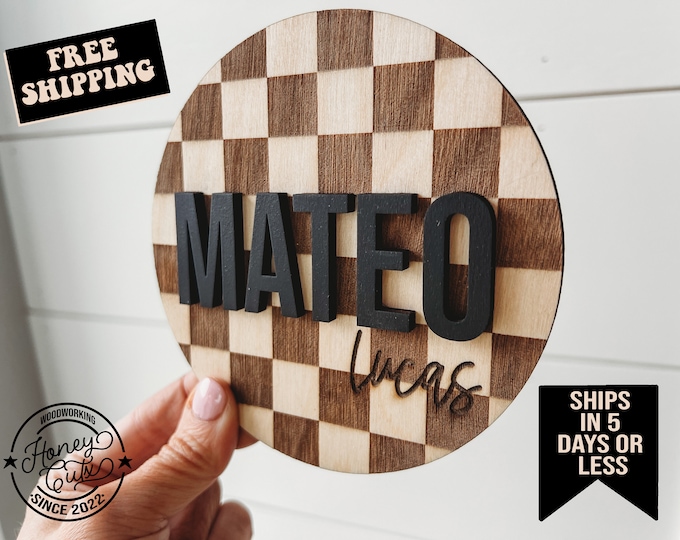 Baby Announcement Sign W/ Checker Board Design, Birth Announcement ...
