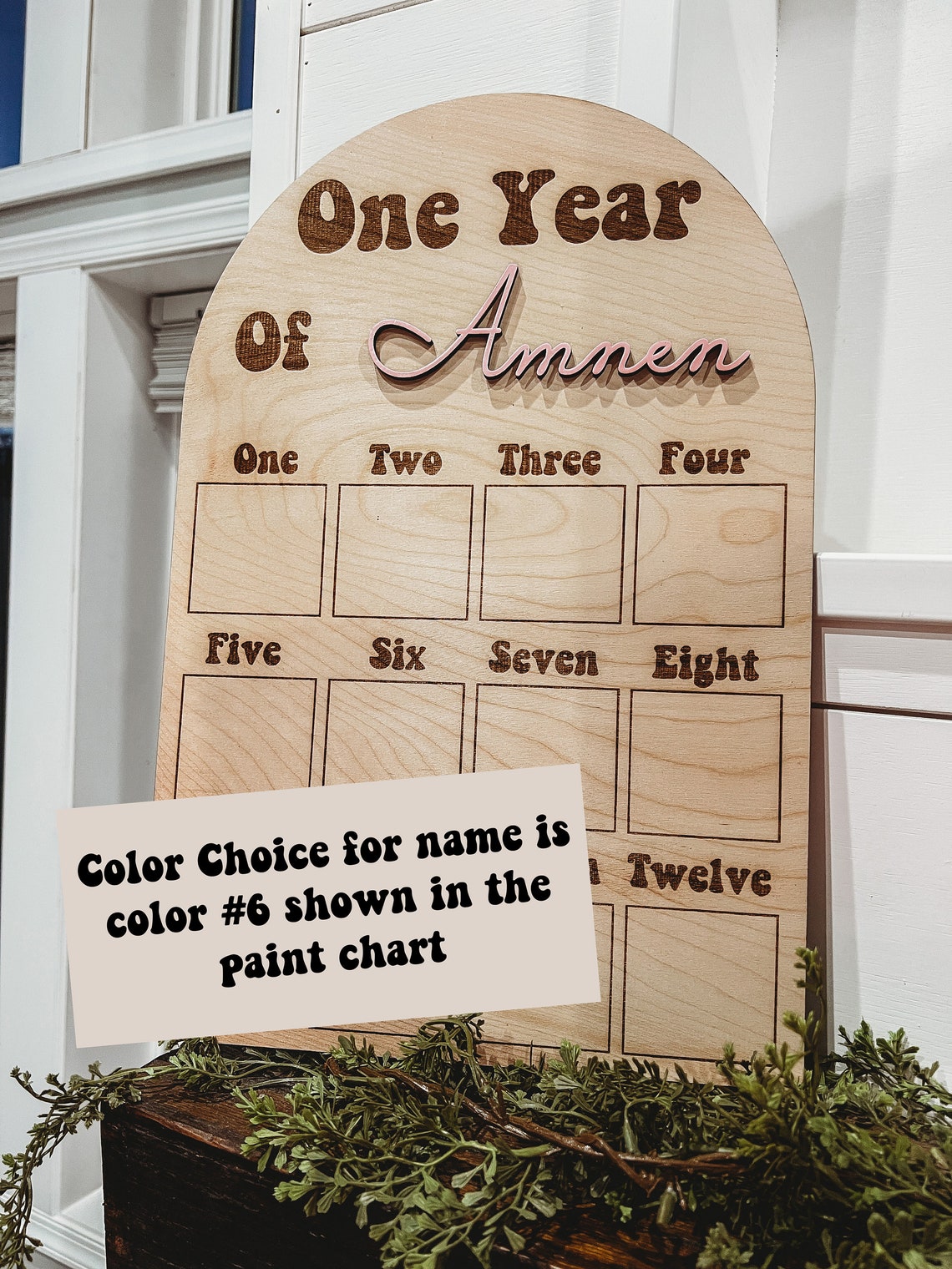 One Year of Photo Board Milestone Birthday Sign Arch Boho Wood Memory ...