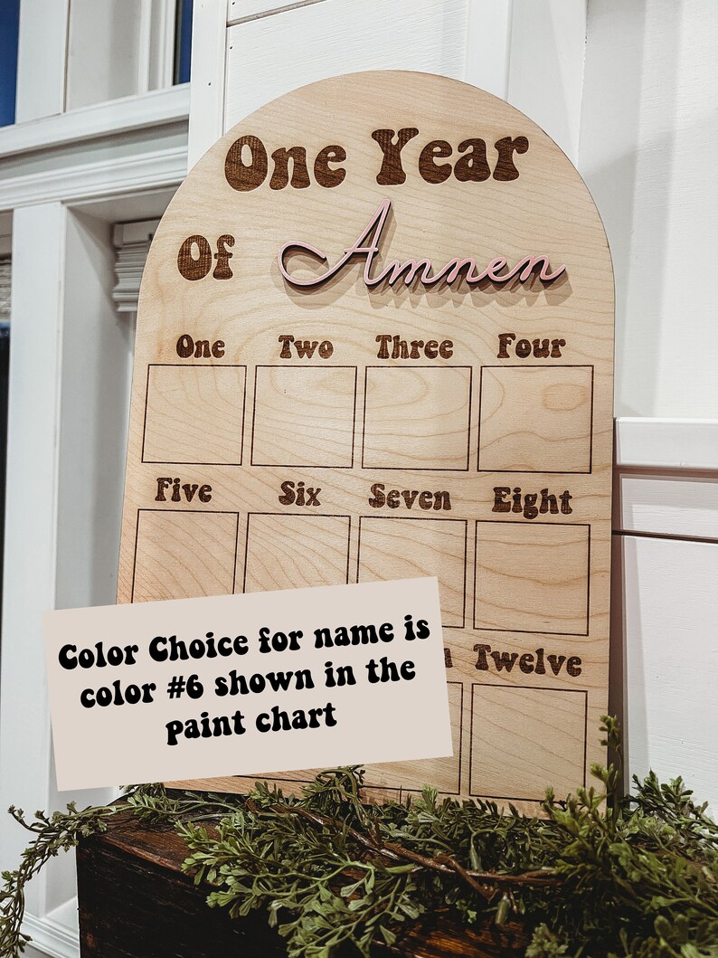 One Year of Photo Board Milestone Birthday Sign Arch Boho Wood Memory ...