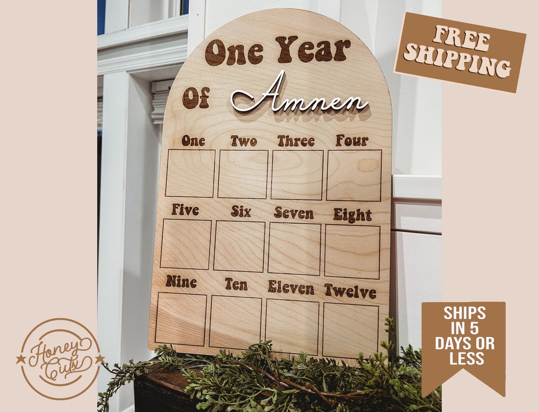 One Year of Photo Board Milestone Birthday Sign Arch Boho Wood Memory ...